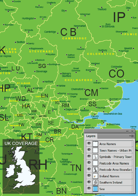 Postcode Area District Sector Maps as Vector File Download
